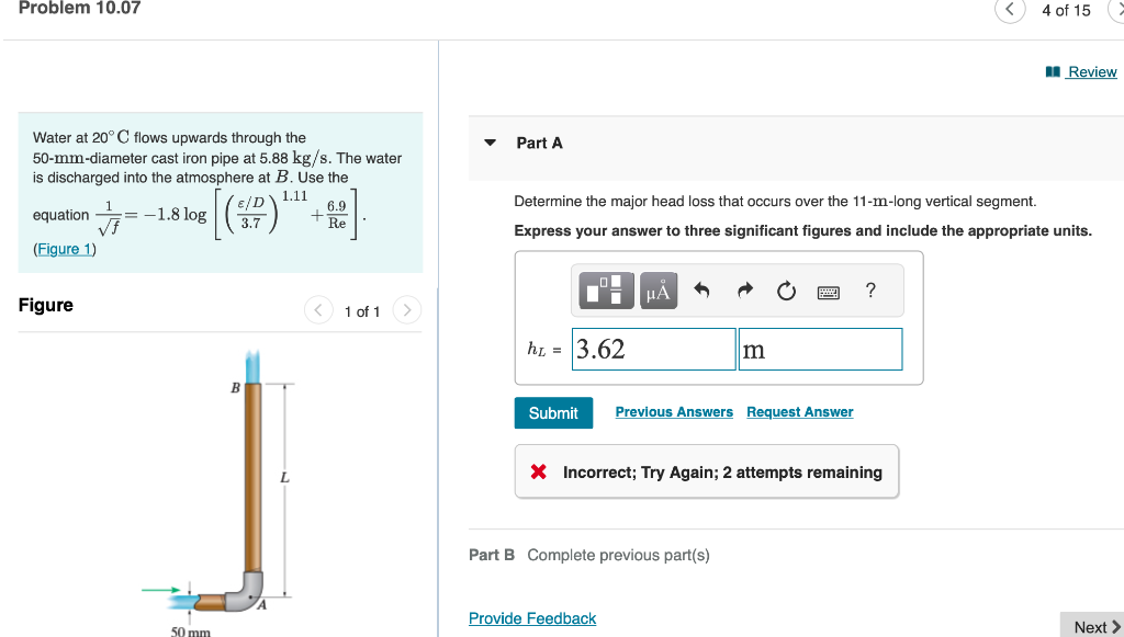 Solved Water at 20∘C flows upwards through the Part A | Chegg.com