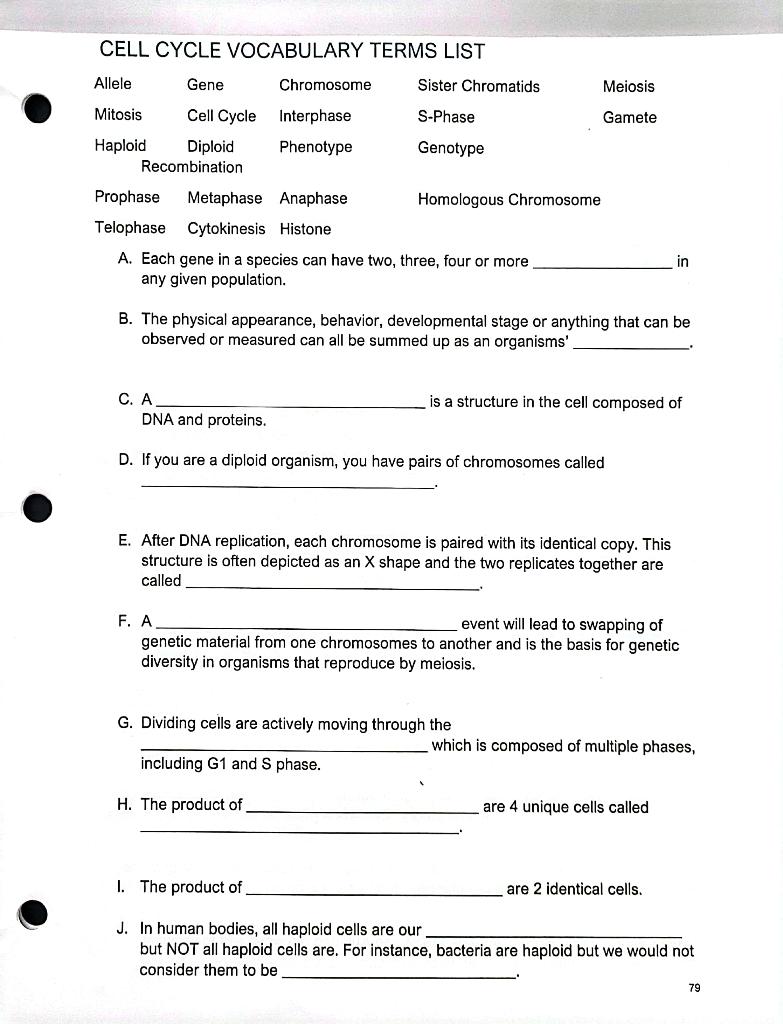 Solved CELL CYCLE VOCABULARY TERMS LIST in A. Each gene in a | Chegg.com