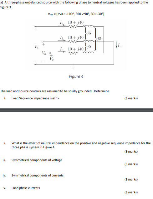 Solved a) A three-phase unbalanced source with the following | Chegg.com