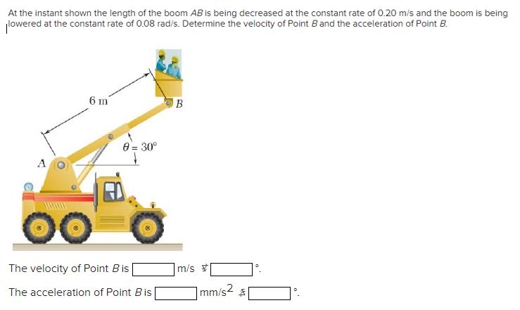 Solved At the instant shown the length of the boom AB ﻿is | Chegg.com