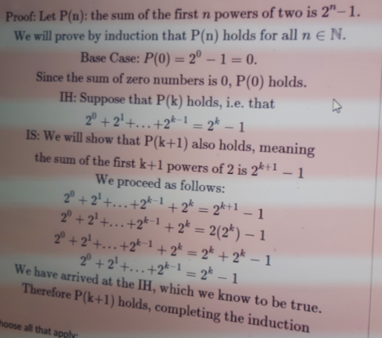 Solved Proof: Let P(n): the sum of the first n powers of two | Chegg.com