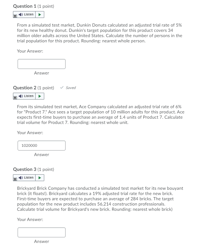 Solved Question 1 (1 point) Listen From a simulated test | Chegg.com