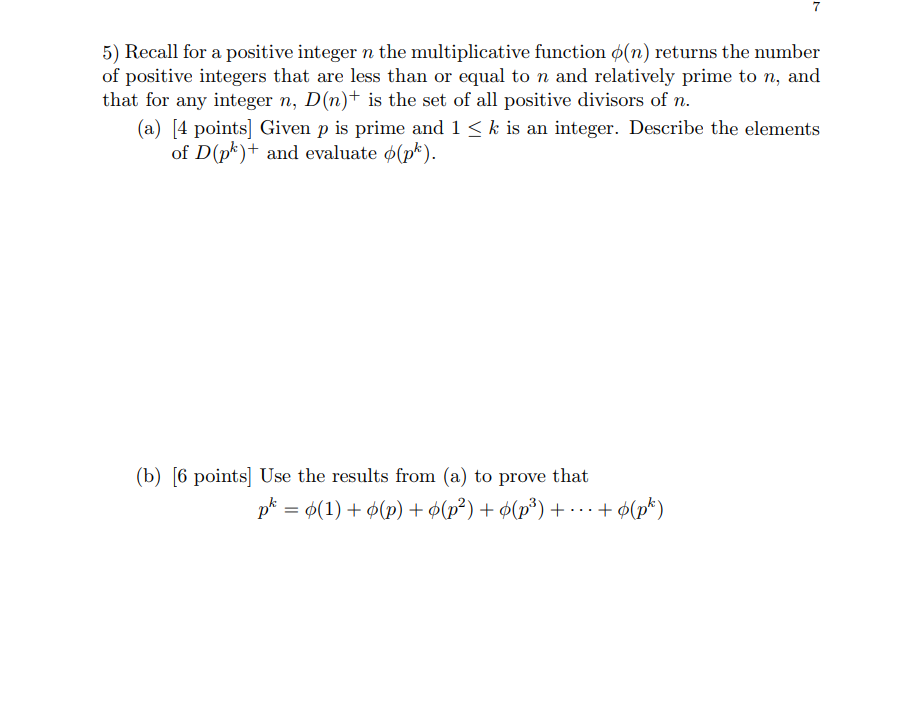 Solved 7 5) Recall for a positive integer n the | Chegg.com