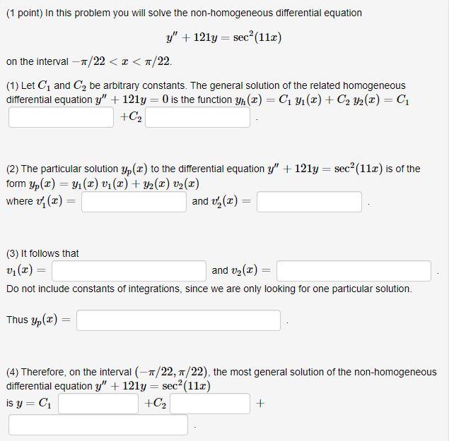 Solved (1 point) In this problem you will solve the | Chegg.com