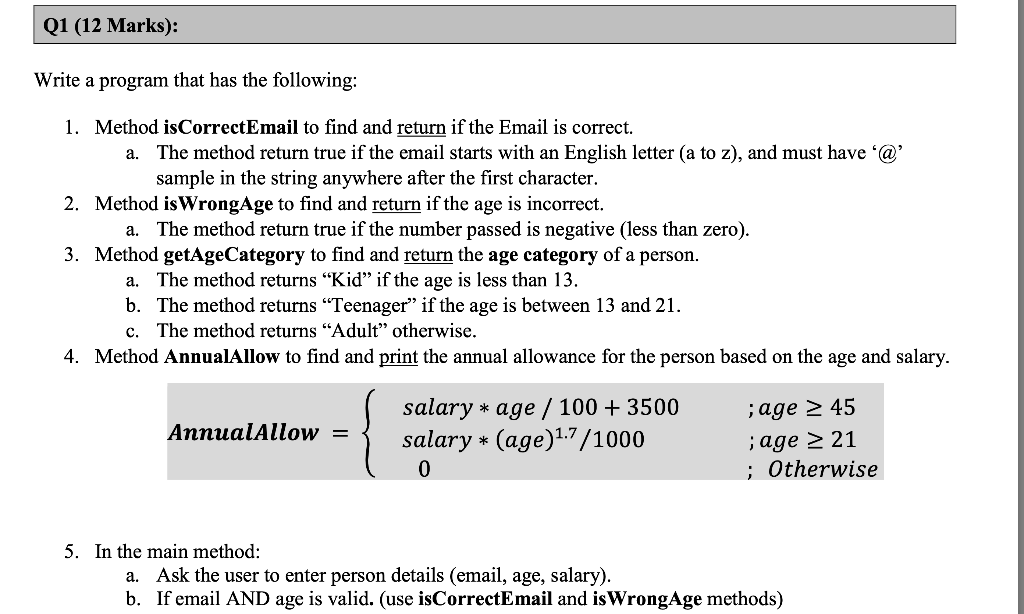 Solved Q1 (12 Marks): Write a program that has the | Chegg.com