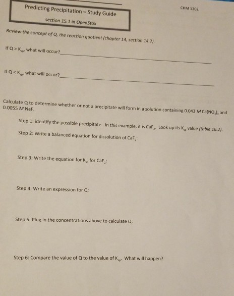 Solved Predicting Precipitation - Study Guide CHM 1202 | Chegg.com