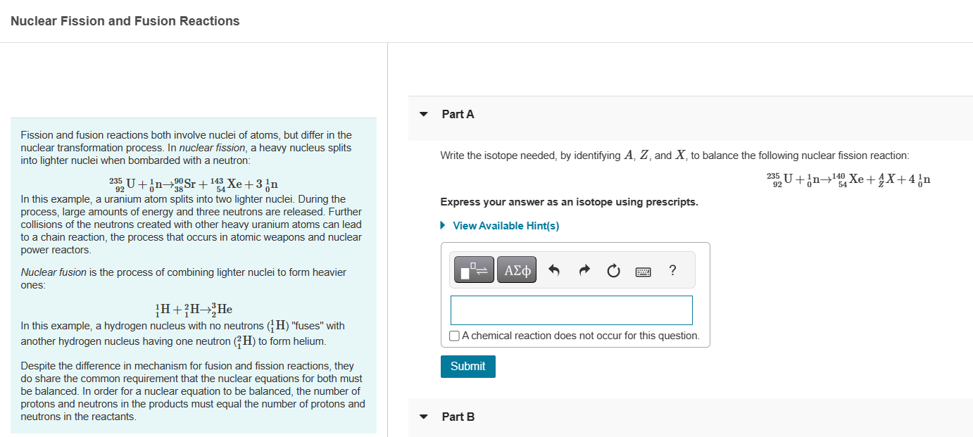 Solved Nuclear Fission and Fusion Reactions Fission and | Chegg.com