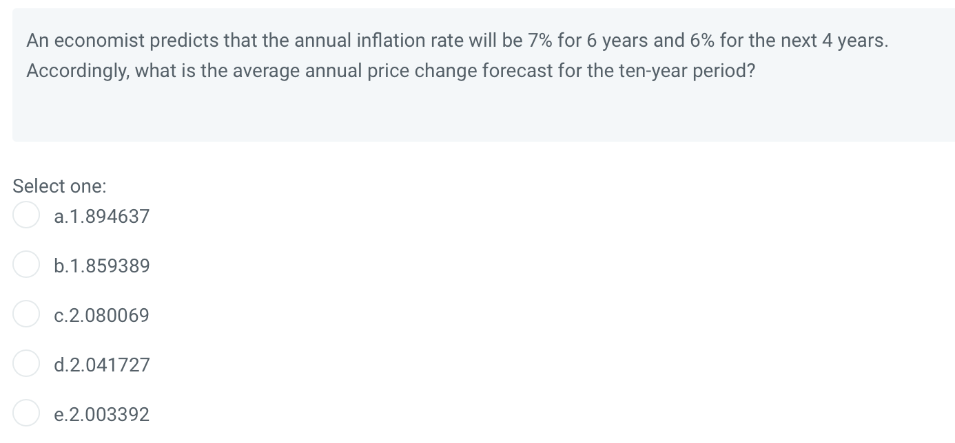 Solved An economist predicts that the annual inflation rate | Chegg.com