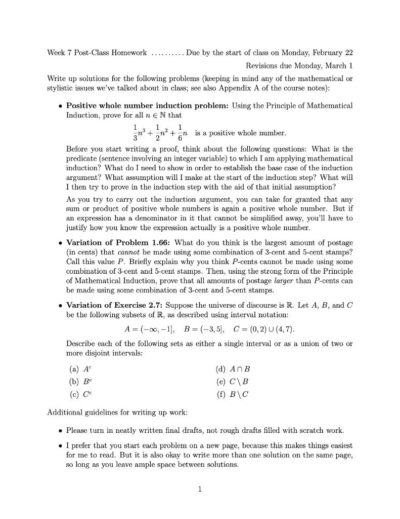 Solved Week 7 Post-Class Homework ... ... Due by the start | Chegg.com