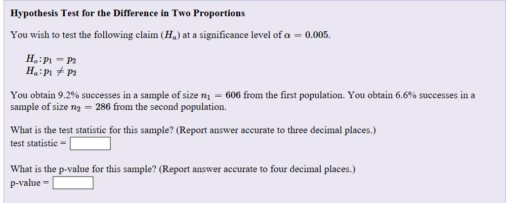 Solved Hypothesis Test for the Difference in Two Proportions | Chegg.com