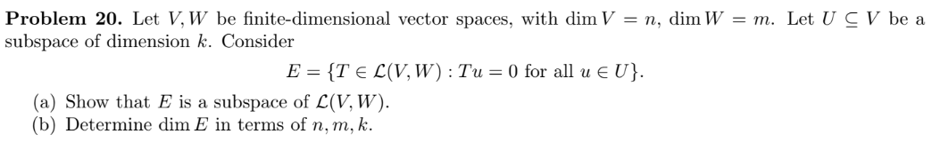 Solved Problem 20. Let V,W be finite-dimensional vector | Chegg.com