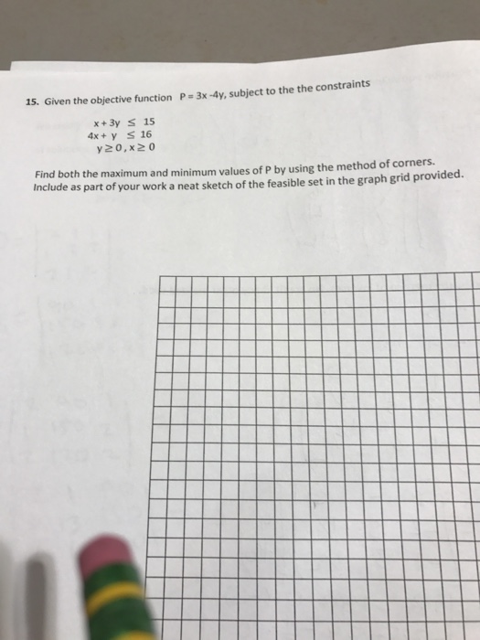 Solved Given the objective function P = 3x - 4y, subject to | Chegg.com