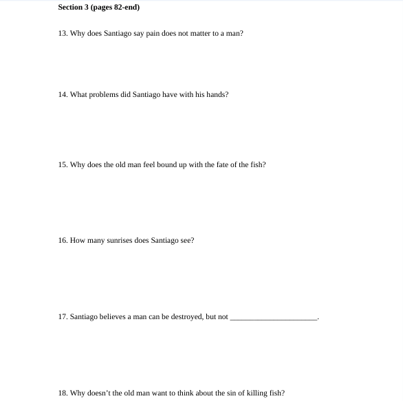 The Old Man and The Sea Study and Discusion Questions | Chegg.com