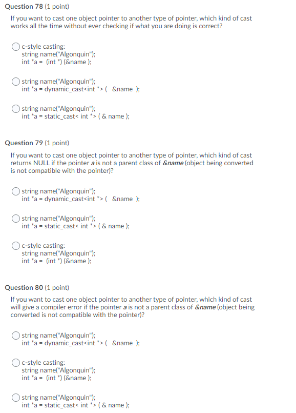 Solved Question 78 (1 point) If you want to cast one object | Chegg.com