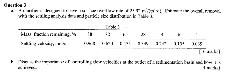 Solved a. A clarifier is designed to have a surface overflow | Chegg.com
