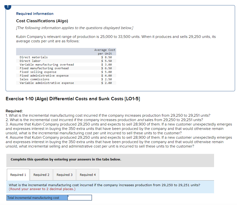 Solved Required information Cost Classifications (Algo) [The | Chegg.com