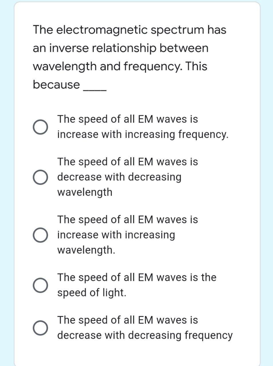 Solved The electromagnetic spectrum has an inverse | Chegg.com