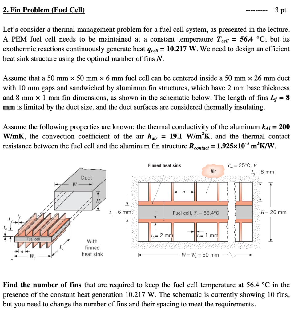 Solved 2. Fin Problem (Fuel Cell) 3 pt Let's consider a | Chegg.com