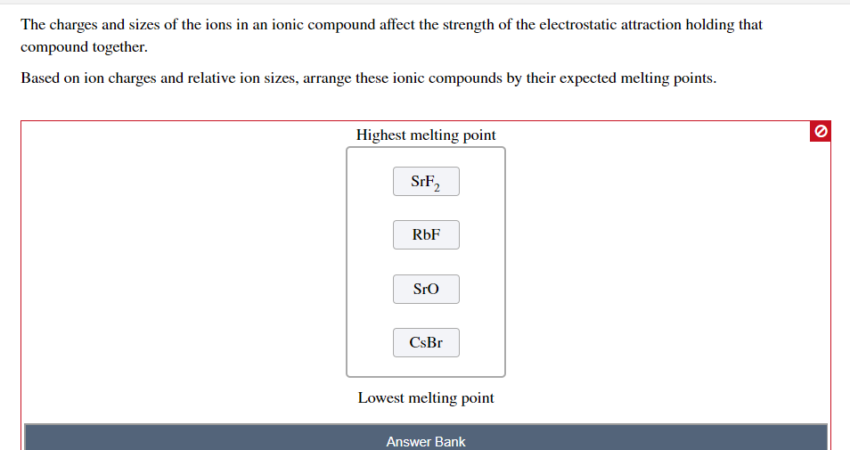 Solved The charges and sizes of the ions in an ionic | Chegg.com