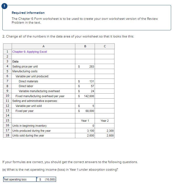 Solved Required information The Chapter 6 Form worksheet is | Chegg.com