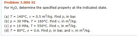 Solved For H2O, determine the specified property at the | Chegg.com