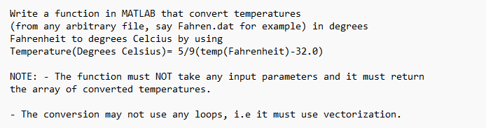 Solved Write a function in MATLAB that convert temperatures | Chegg.com
