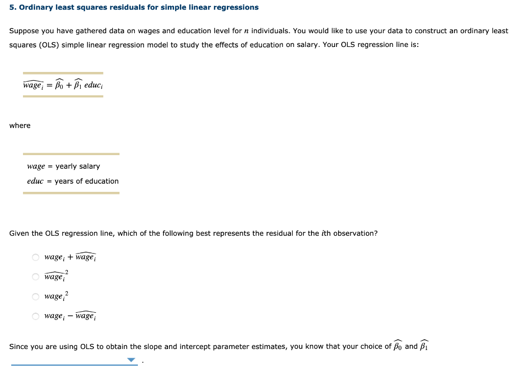 Solved 5. Ordinary least squares residuals for simple linear | Chegg.com
