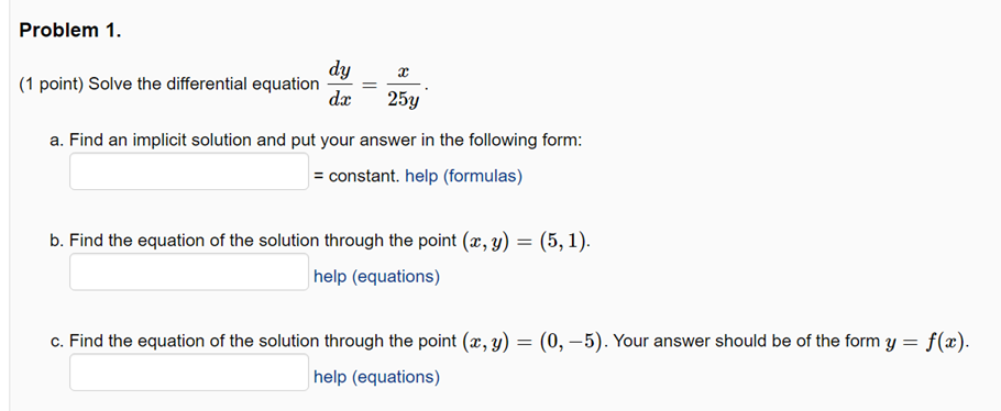 Solved Problem 1. 2 (1 point) Solve the differential | Chegg.com