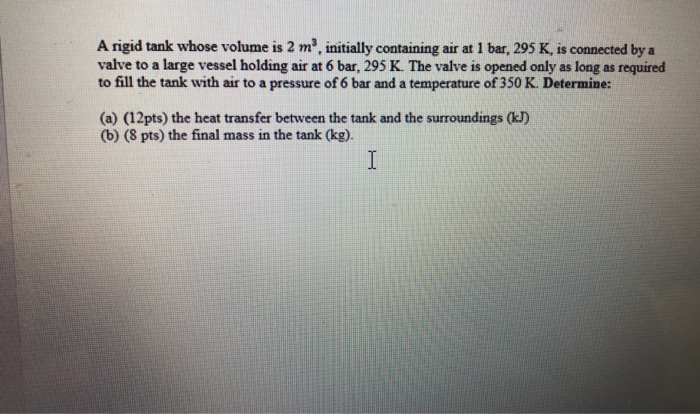 Solved A rigid tank whose volume is 2 m3, initially | Chegg.com