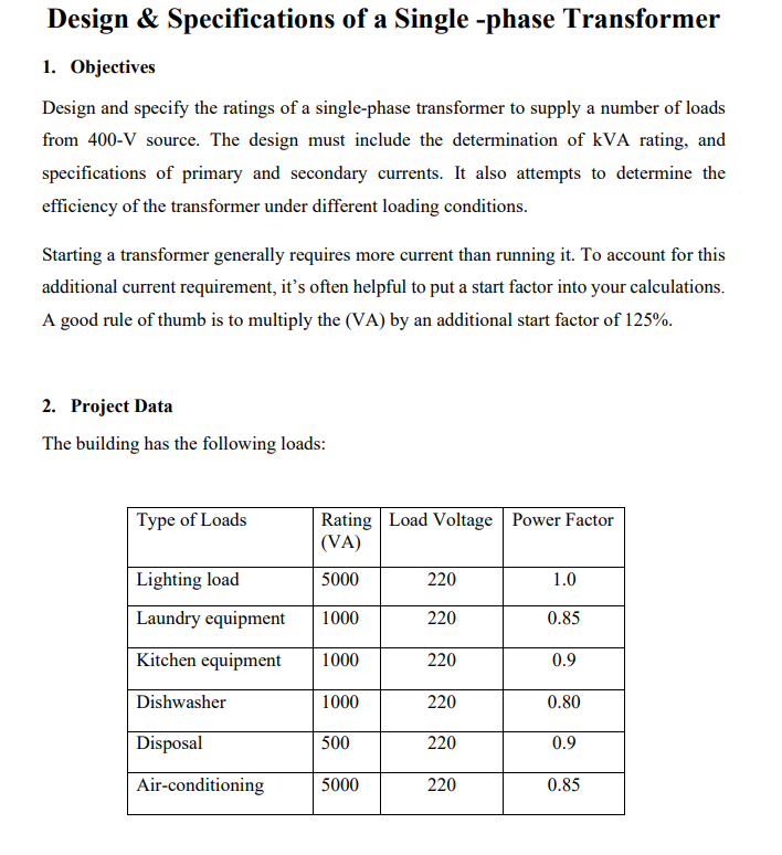 Solved Design & Specifications of a Single -phase | Chegg.com