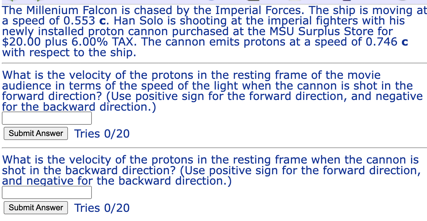 Solved The Millenium Falcon is chased by the Imperial | Chegg.com