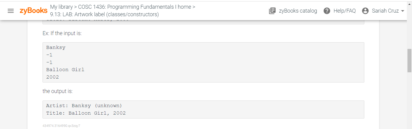 Solved 9.13 LAB: Artwork label (classes/constructors) Define | Chegg.com