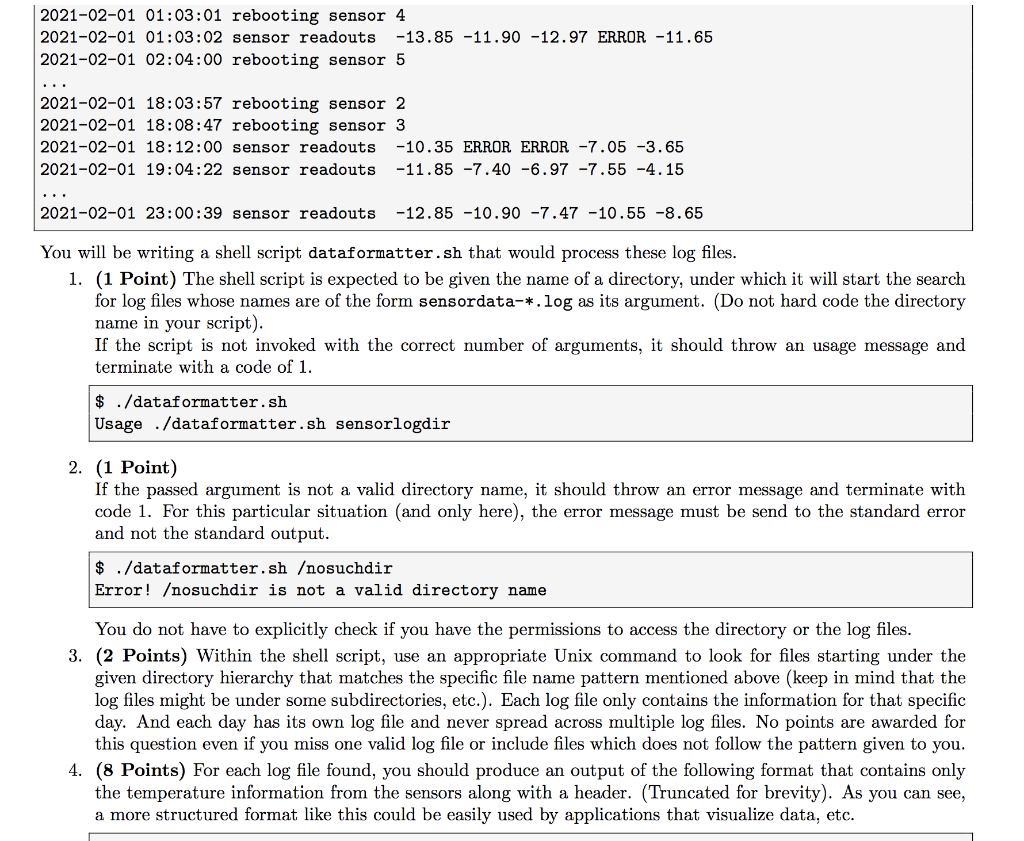 Solved Ex. 1 Parsing sensor logs for analysis (20 Points) | Chegg.com