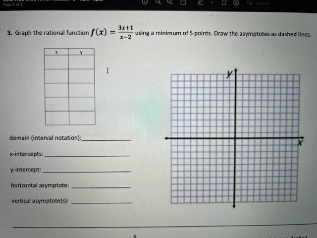 Solved 3. Graph the rational function f(x)=x−23x+1 using a | Chegg.com