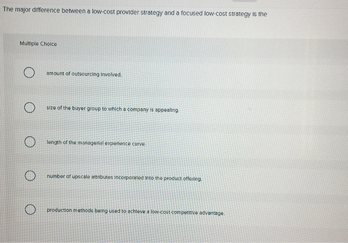 Solved The major difference between a low-cost provider | Chegg.com