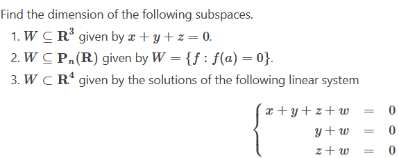 Solved Find the dimension of the following subspaces. 1. | Chegg.com