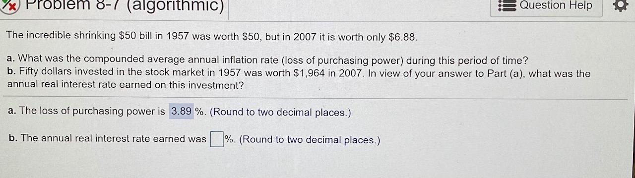 Solved Problem 8-7 (algorithmic) Question Help The | Chegg.com