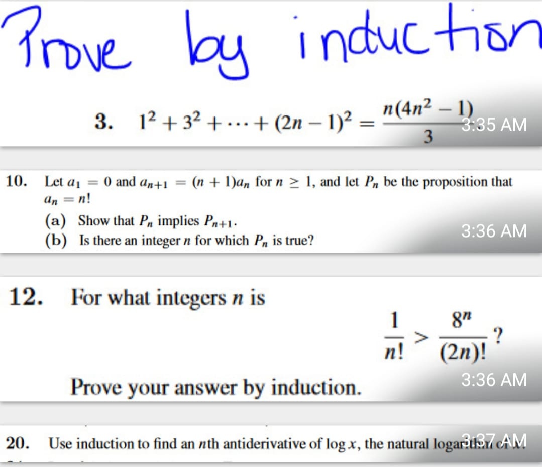 Solved Prove by induction 3. 12 + 32 + ... + (2n-1)2 n(4n2 - | Chegg.com