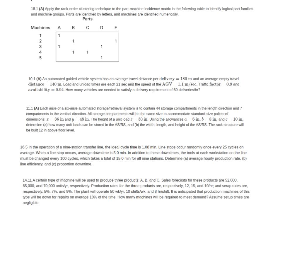 18.1 (A) Apply the rank-order clustering technique to | Chegg.com