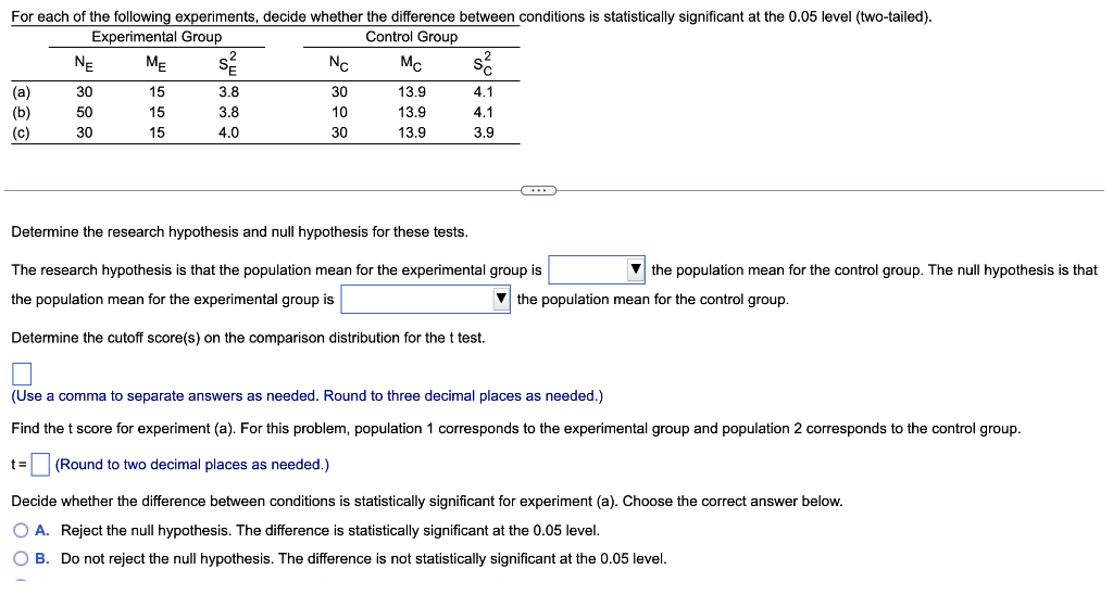 Solved For each of the following experiments, decide whether | Chegg.com