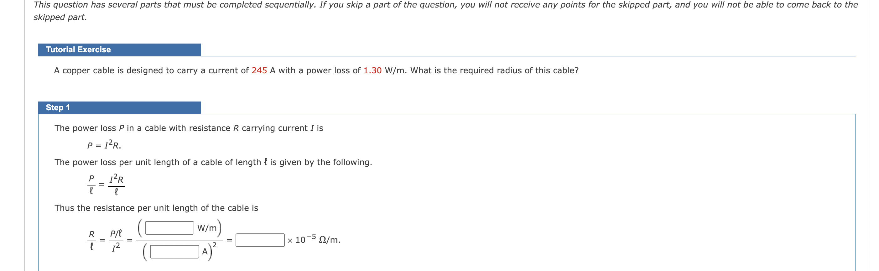Solved skipped part. Tutorial Exercise A copper cable is | Chegg.com