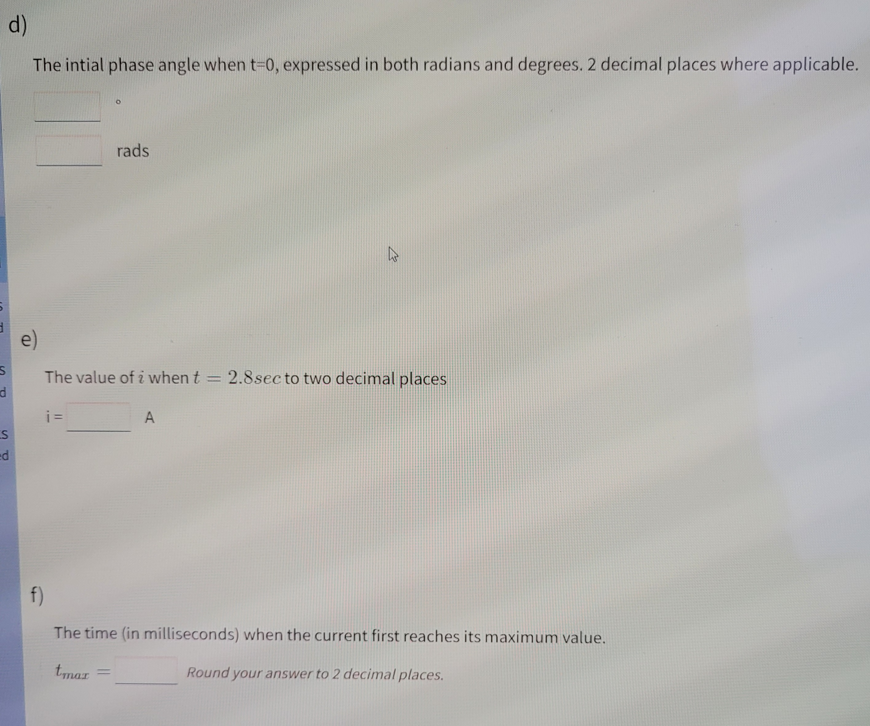 Solved The instantaneous value of current i (amps) at t | Chegg.com