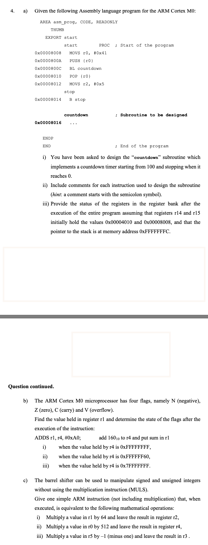 4. a) Given the following Assembly language program | Chegg.com