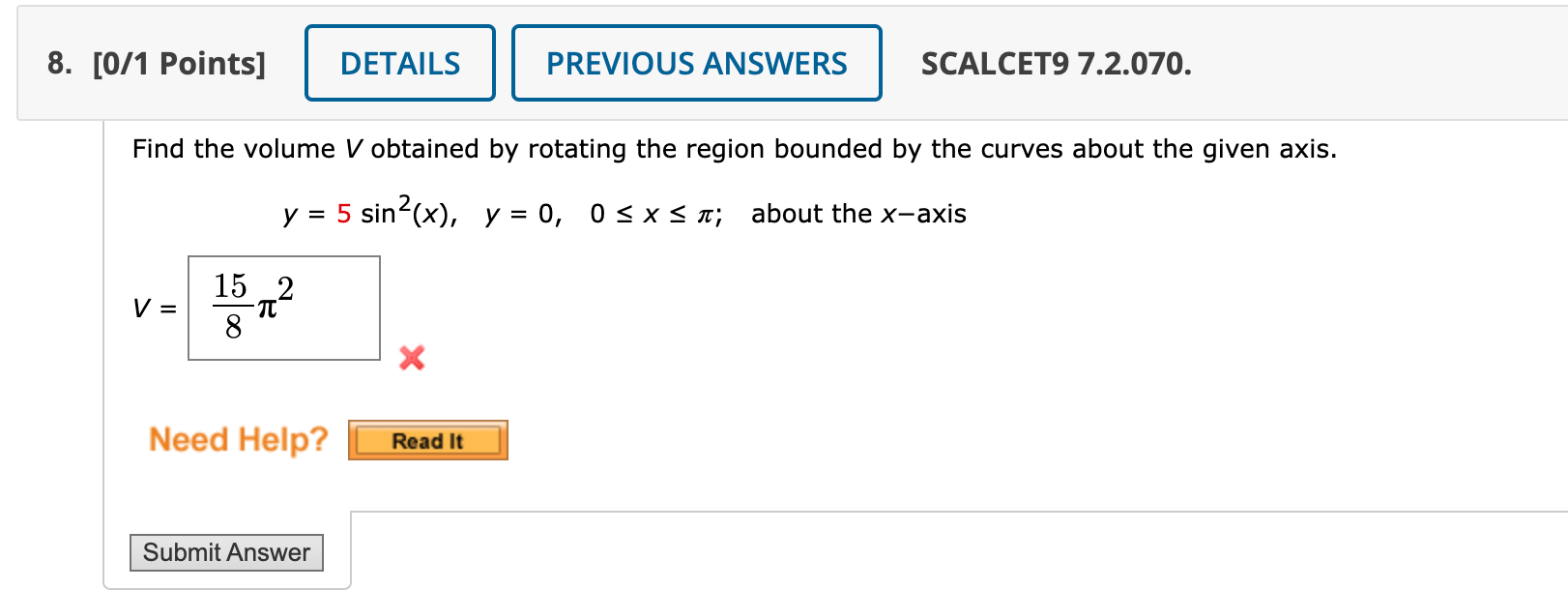 Solved Find the volume V ﻿obtained by rotating the region | Chegg.com