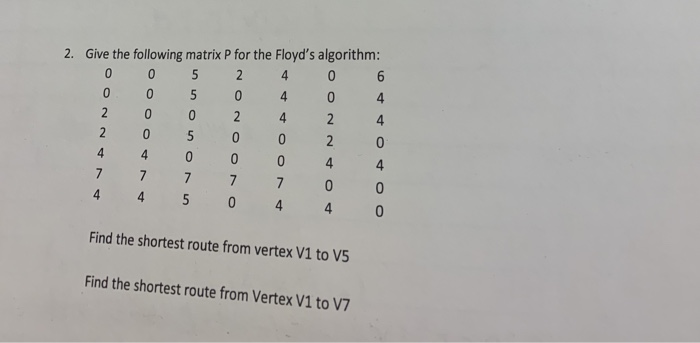 Solved 2. Give the following matrix P for the Floyd's | Chegg.com