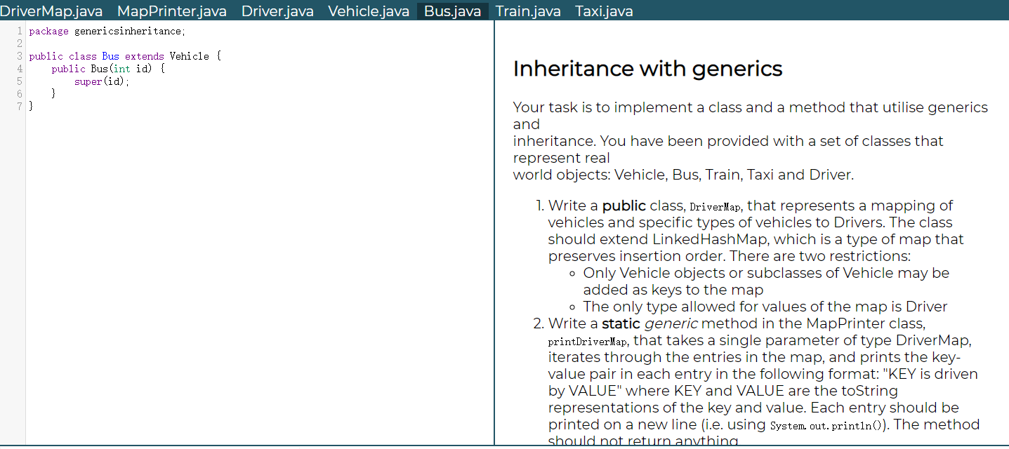 Solved Inheritance with generics Your task is to implement | Chegg.com