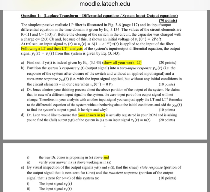 Solved moodle.latech.edu uestion : (Laplace | Chegg.com
