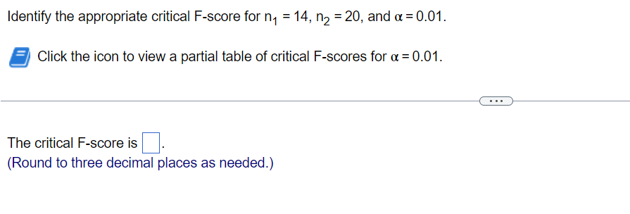 Solved Identify the appropriate critical F-score for n₁ = | Chegg.com