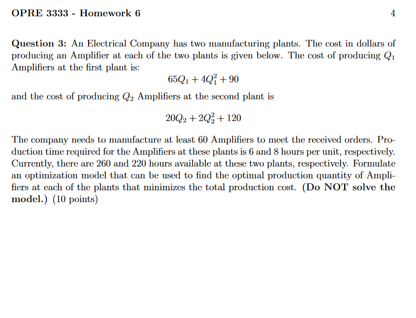 Solved OPRE 3333 - Homework 6 4 Question 3: An Electrical | Chegg.com