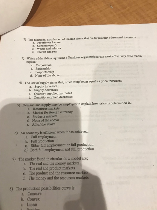 Solved 2) The functional distribution of income shows that | Chegg.com